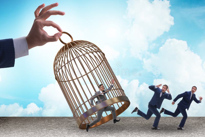 Business People and Golden Cage Concept Stock Image - Image of humorous ...