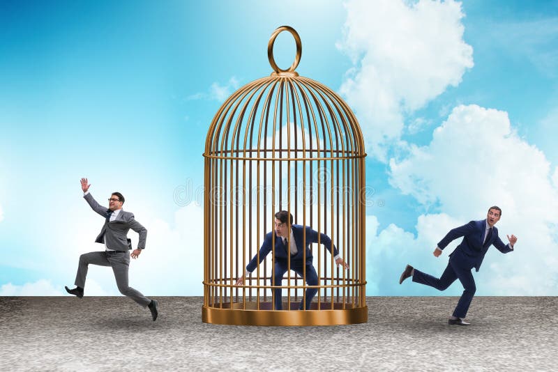 Business People and Golden Cage Concept Stock Photo - Image of caught ...