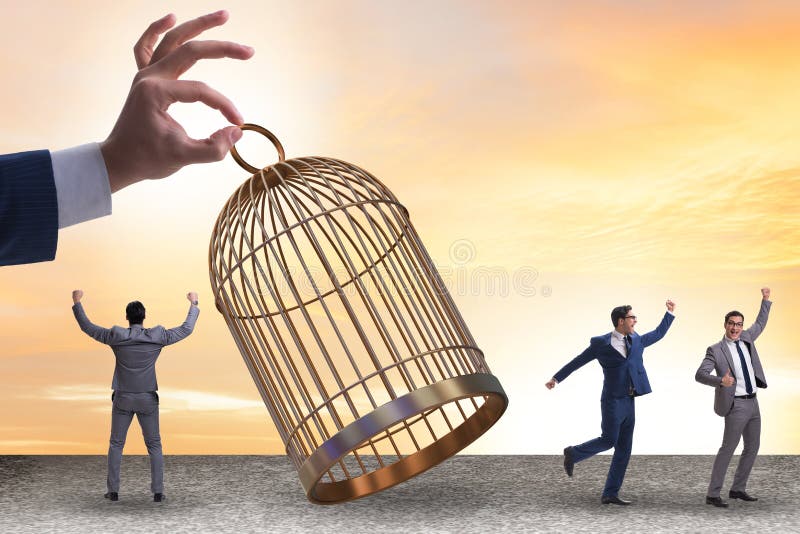 Business People and Golden Cage Concept Stock Photo - Image of jail ...