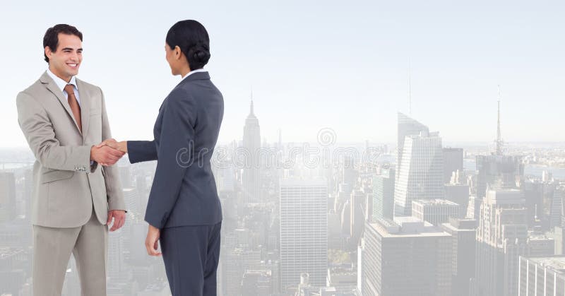 Business People Greeting in Cityscape Stock Image - Image of hand, blue ...