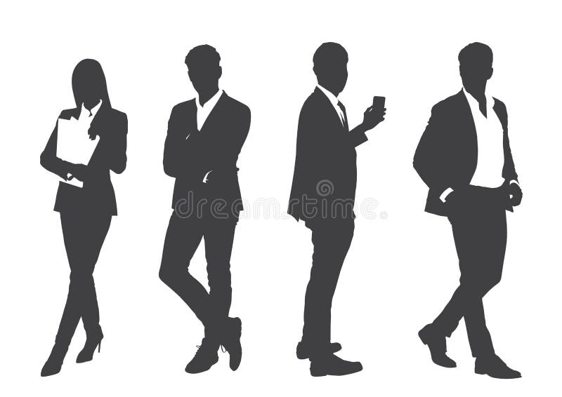 Business People Group Gray Silhouettes Pose on White Background, Flat ...