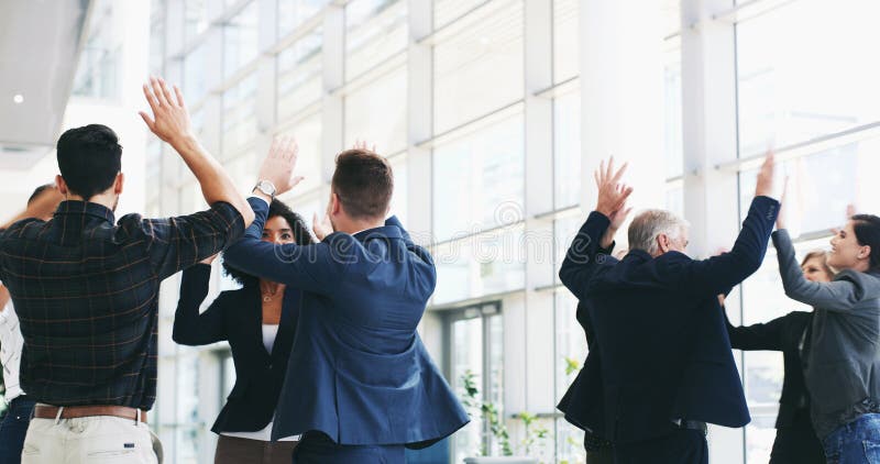 Business People, Group High Five and Success for Conference, Training ...