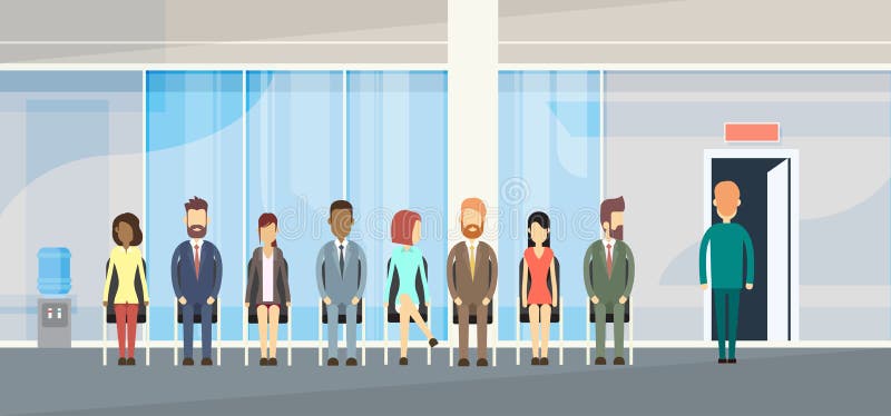 Business People Group Sitting in Line Queue Door Stock Vector ...