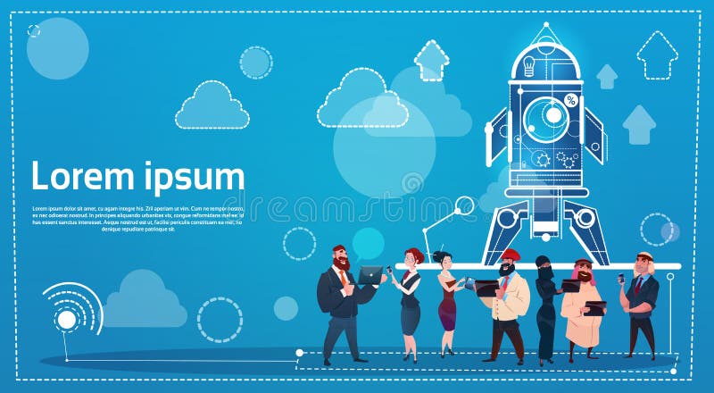 Business People Group Space Rocket Success Startup Development Stock ...
