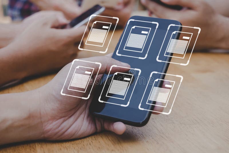 Business People Hand Using Mobile Smart Phone with Virtual Graphic ...
