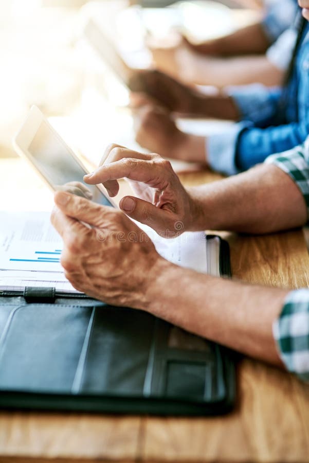 Business People, Hands and Group with Tablet Devices for Data Sync ...