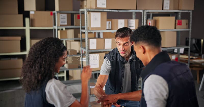 Business People, Hands and Stack with Support for Logistics, Box ...