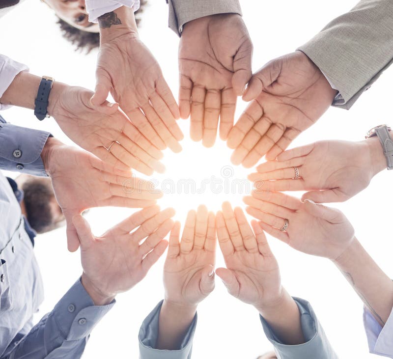 Business People, Hands Together and Circle in Teamwork, Motivation or ...