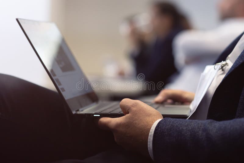Business People Hands Using Laptop Computer during Conference Stock ...