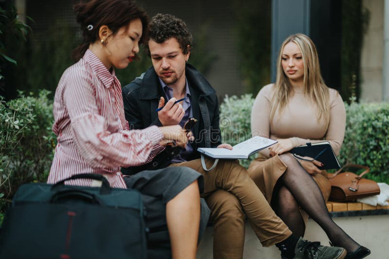 Business People Having a Discussion with Notes in an Outdoor Setting ...