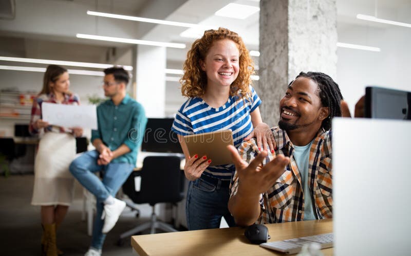 Business People Having Fun and Chatting at Workplace Office Stock Image ...