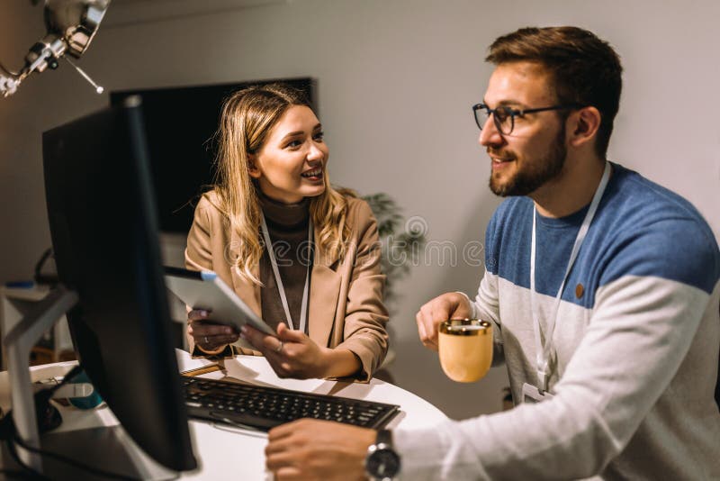Business People Having Fun and Chatting at Workplace Office Stock Image ...