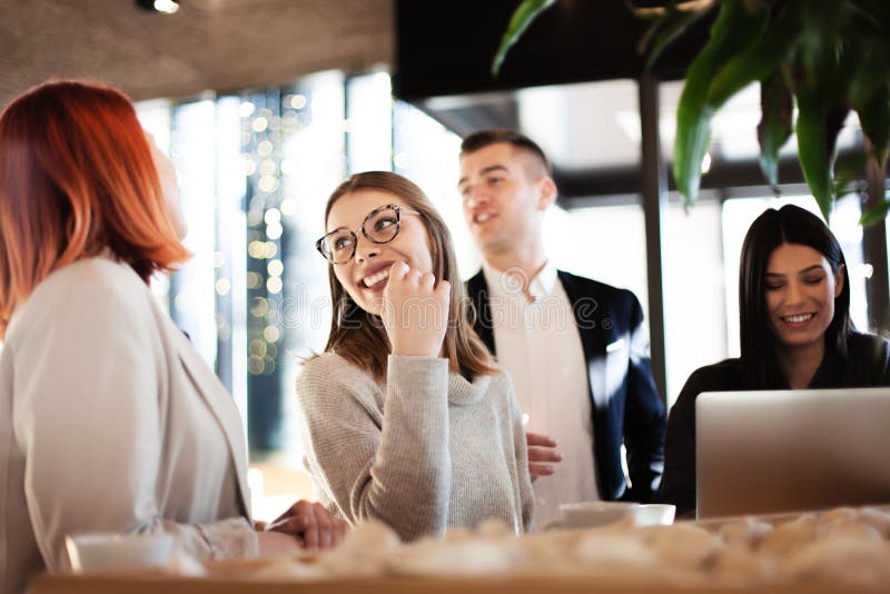 Business People Having Fun at Creative Meeting in a Cafe Out of Office ...