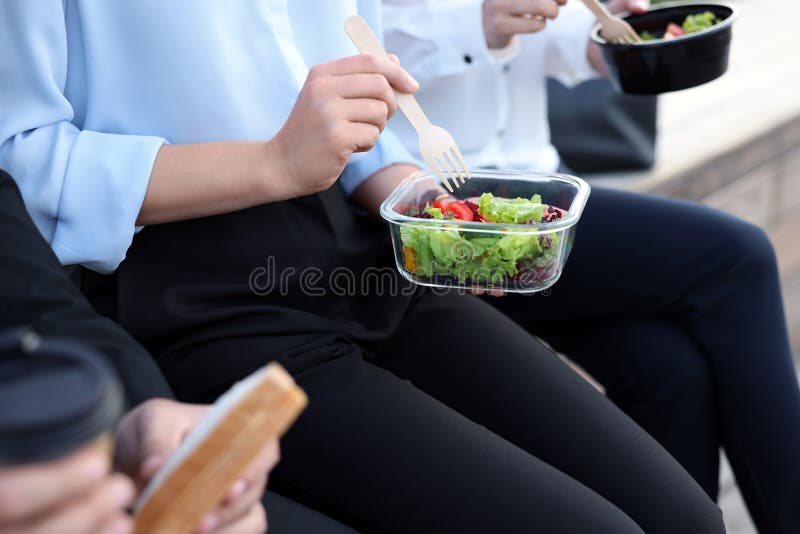Business People Having Lunch Together Outdoors, Closeup Stock Image ...