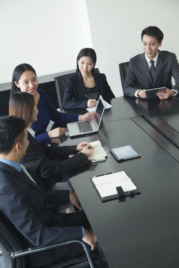 Business People Having Meeting, Sitting at Conference Table Stock Image ...