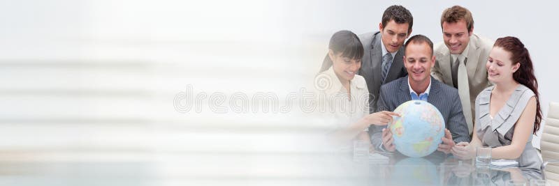 Business People Having a Meeting with World Globe and Transition Effect ...