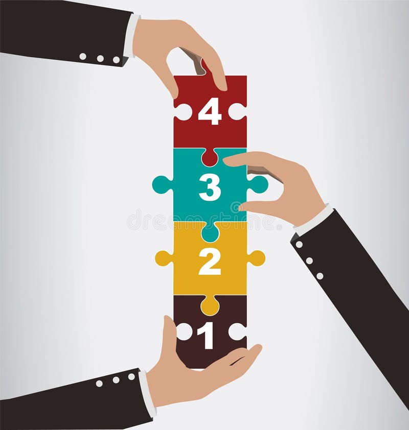 Business People Help To Assembly Vertical Puzzle, Teamwork Concept ...
