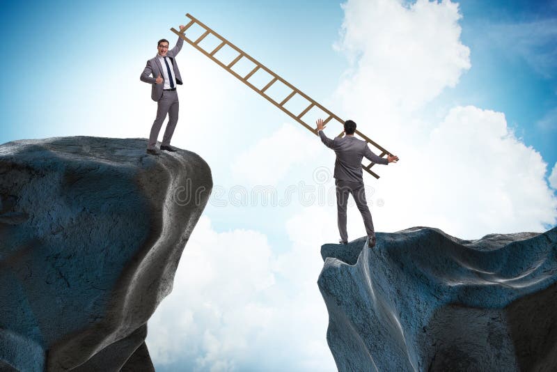 Business People Helping To Go Over Chasm Stock Image - Image of friend ...