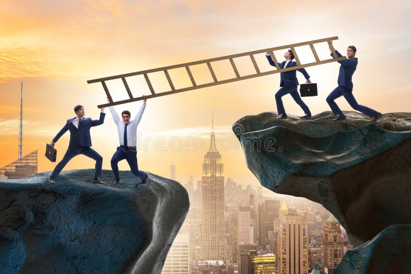 Business People Helping To Go Over Chasm Stock Photo - Image of career ...