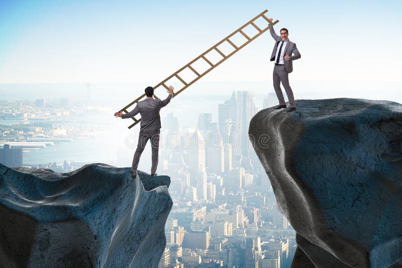 Business People Helping To Go Over Chasm Stock Photo - Image of ...