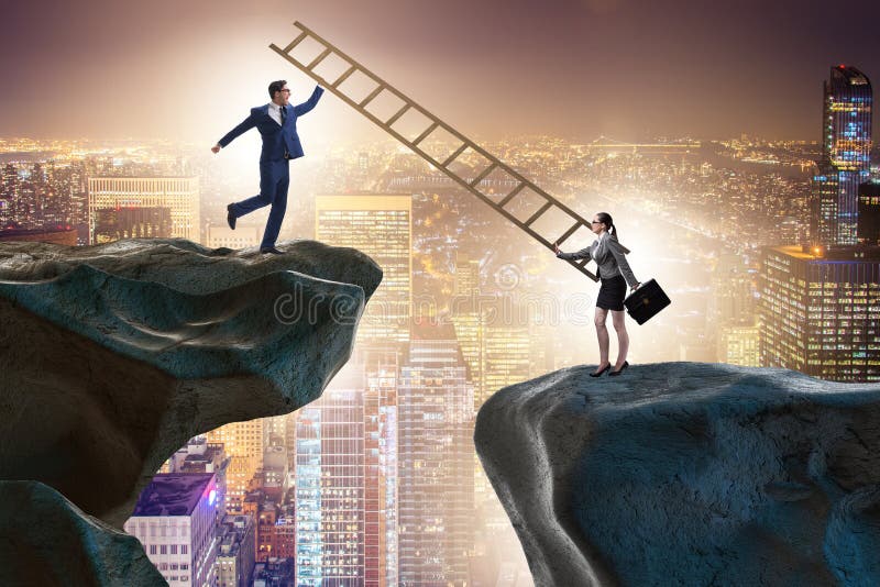 Business People Helping To Go Over Chasm Stock Photo - Image of success ...