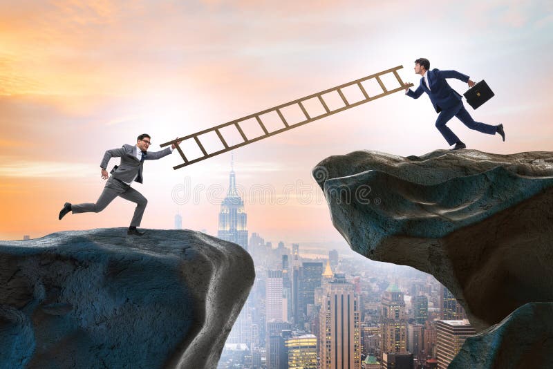 Business People Helping To Go Over Chasm Stock Photo - Image of ...