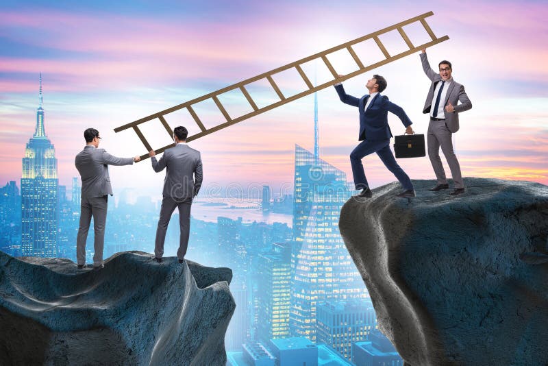 Business People Helping To Go Over Chasm Stock Image - Image of ...