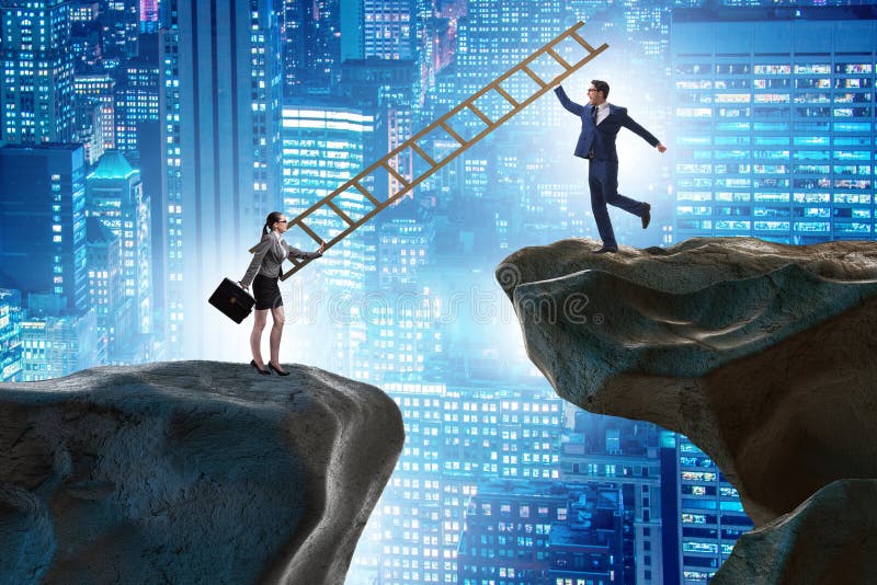 Business People Helping To Go Over Chasm Stock Photo - Image of ...
