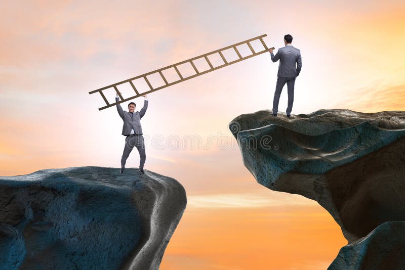 Business People Helping To Go Over Chasm Stock Image - Image of ...