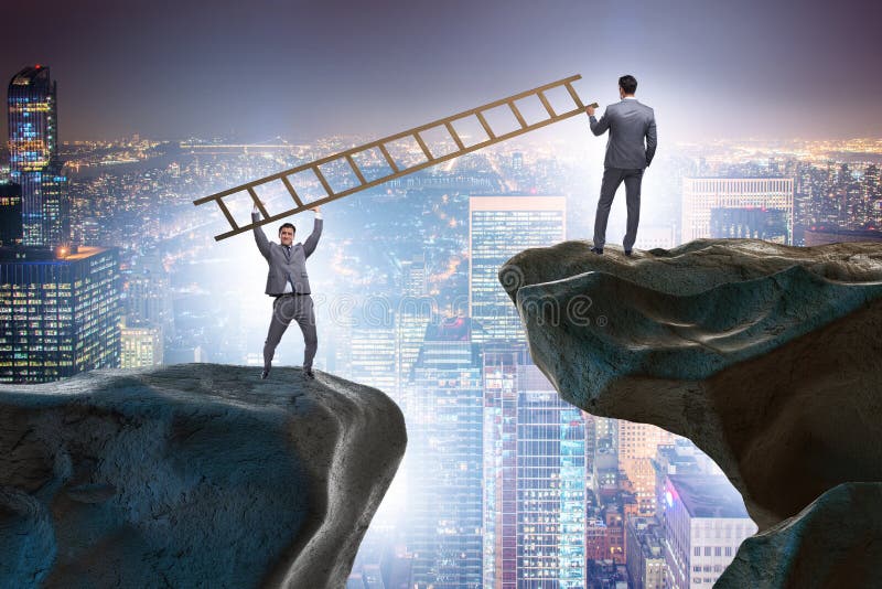 Business People Helping To Go Over Chasm Stock Photo - Image of concept ...