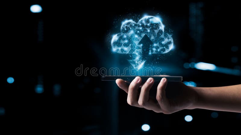 Business People Hold Mobile Phones with Virtual Cloud Computing Stock ...