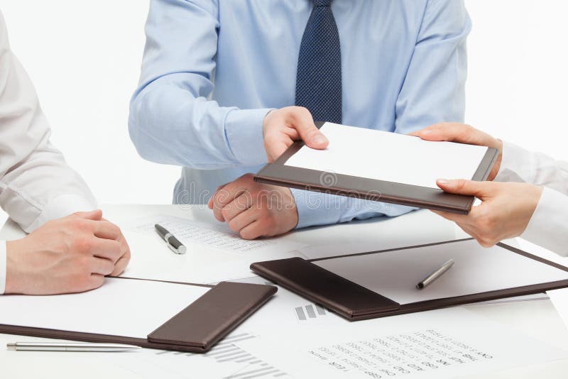 Business People Exchanging Documents Stock Image - Image of black ...