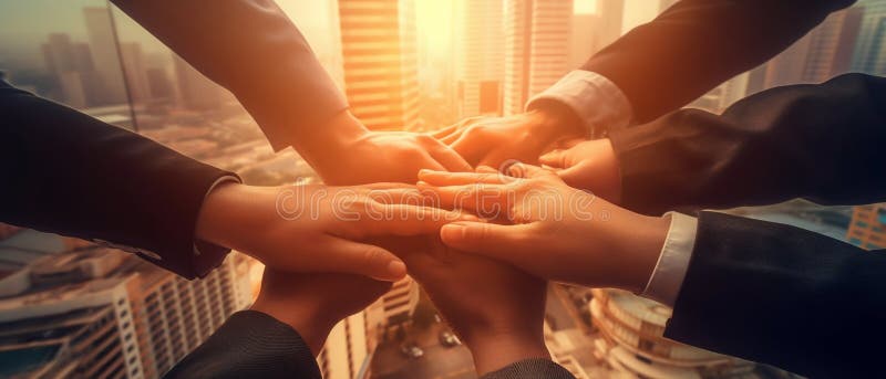 Business People Holding Hands in Stack, Creating Teamwork Concept ...
