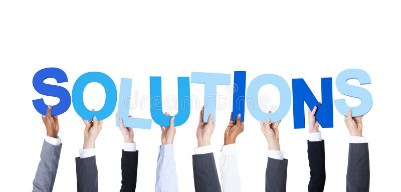 Business People Holding the Word Solutions Stock Photo - Image of ...