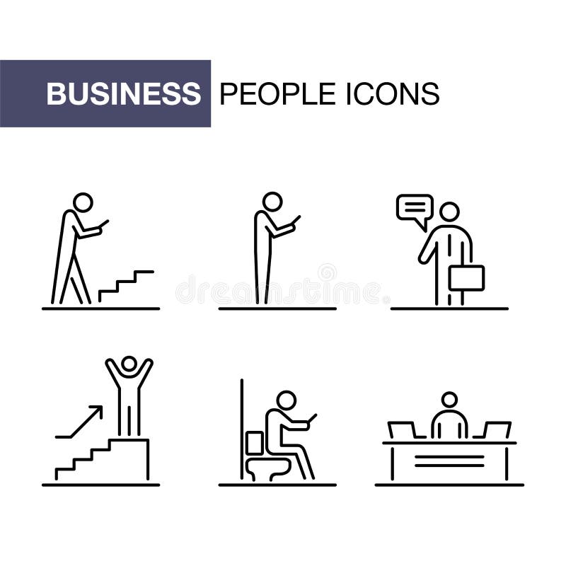 Business People Icons Set Simple Line Flat Illustration Stock Vector ...