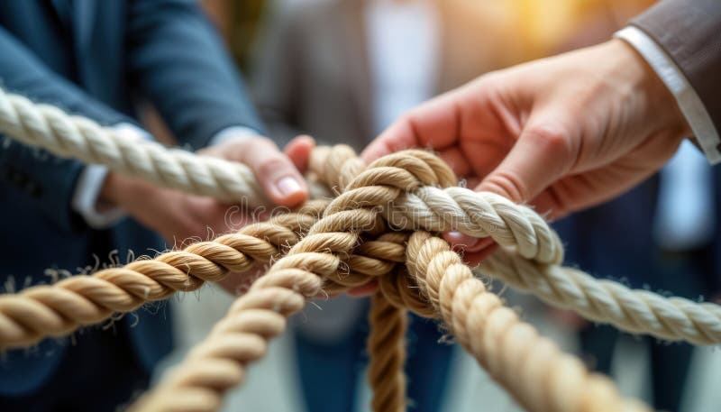 Business People Intertwining Ropes Teamwork, Partnership. Diverse Team ...