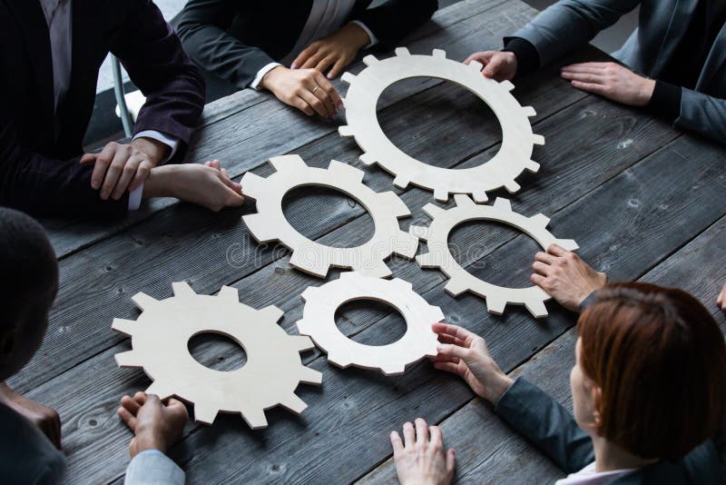 Business People Joining Gears Stock Photo - Image of meeting, machine ...