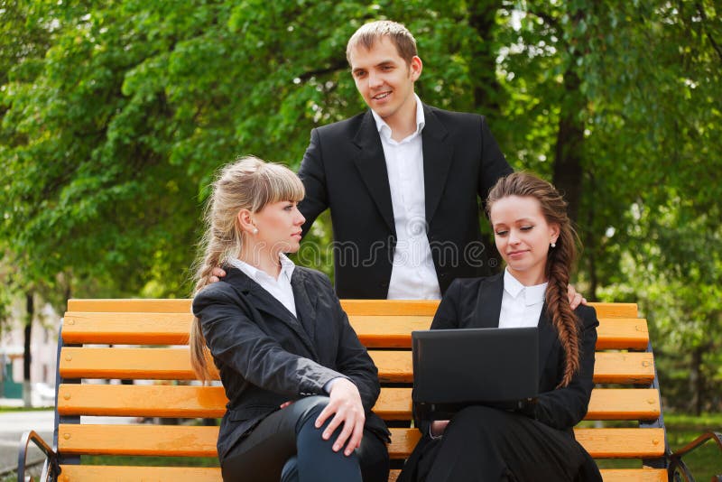 Business People with Laptop Stock Image - Image of outdoor, notebook ...