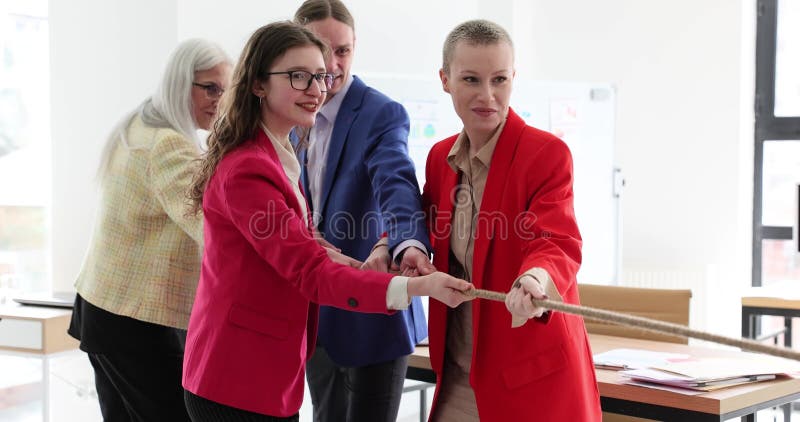 Business People Laugh Pulling Rope in Office Stock Footage - Video of ...