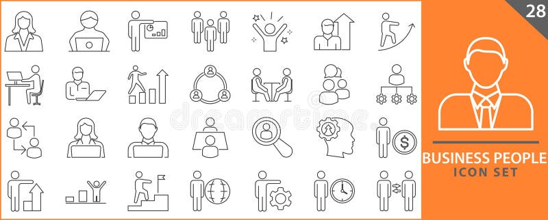 Business People Line Icon Set Stock Vector - Illustration of ...