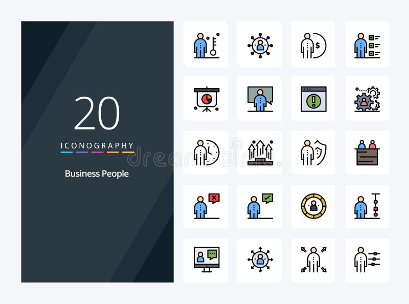 20 Business People Line Filled Icon for Presentation Stock Vector ...