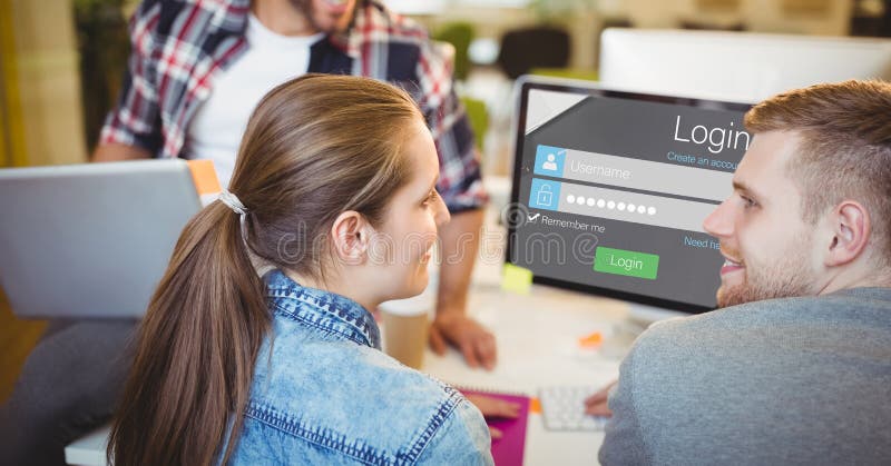 Business People with Login Screen on Computer and Digital Laptop ...