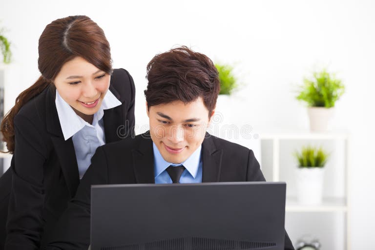 Business People Looking the Computer Stock Image - Image of cheerful ...