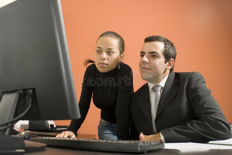 Business People Looking at Computer - Horizontal Stock Image - Image of ...