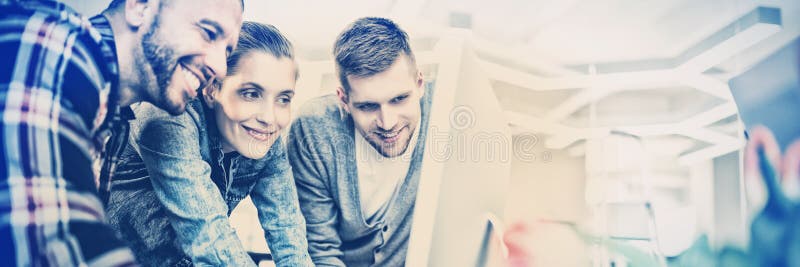 Business People Looking at Computer in Office Stock Image - Image of ...