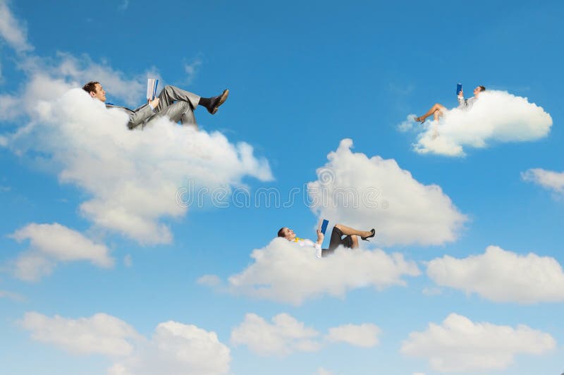 Business People Lying on Clouds Stock Photo - Image of meditating, soul ...