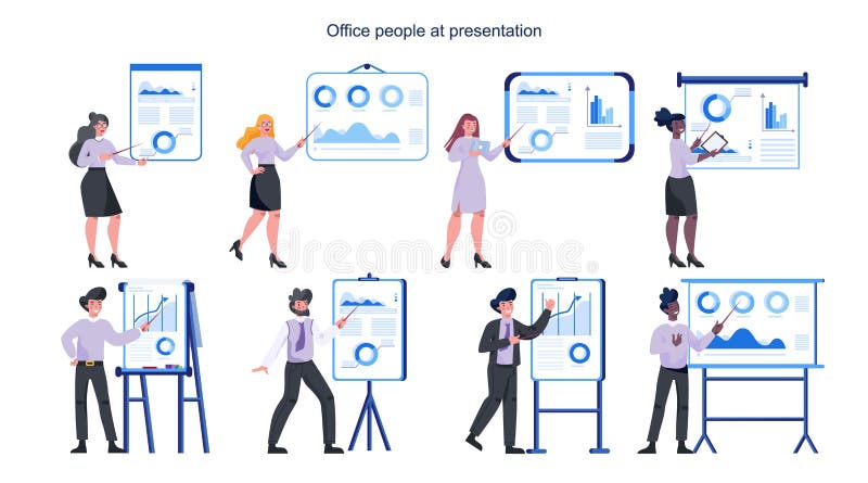 Business People Making Presentation. Woman and Man Pointing Stock ...