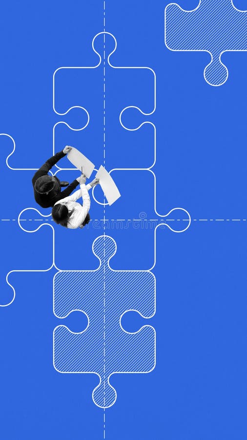 Business People, Managers Discussing Document Over Puzzle Pieces ...