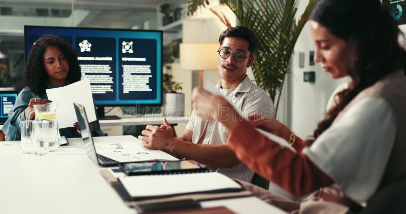 Business People, Meeting and Discussion with Documents for Statistics ...