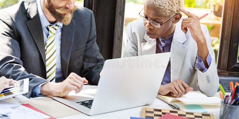 Business People Meeting Discussion Laptop Technology Concept Stock ...